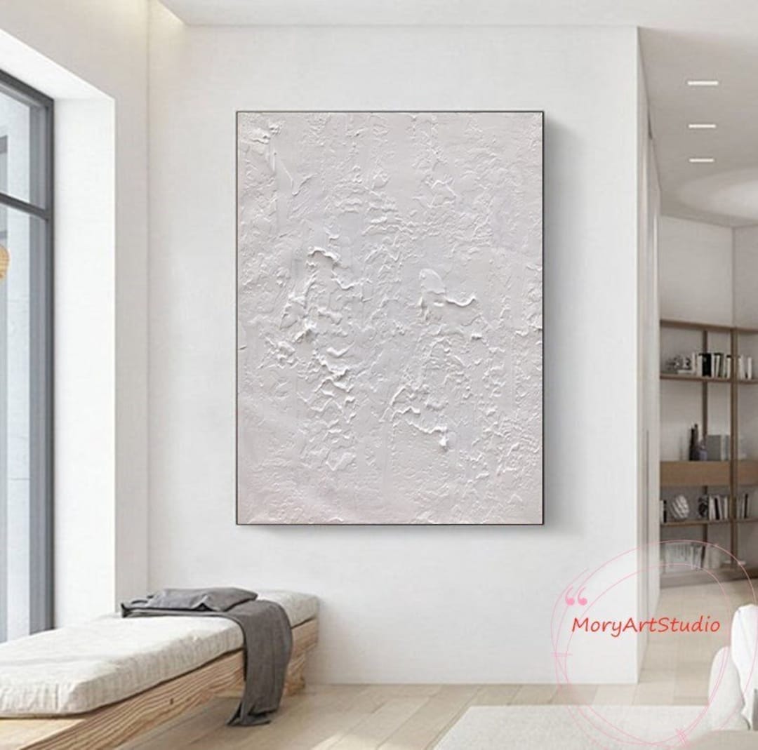 White Textured Painting White Canvas Wall Art White 3D Textured ...