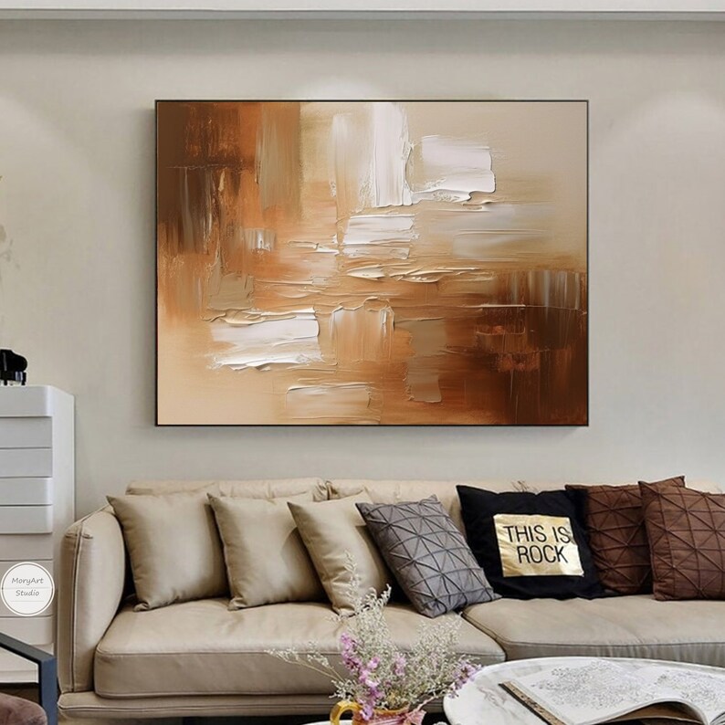 Large Original Beige Brown Abstract Painting Minimalist Brown Abstract Wall Art Beige Canvas ...