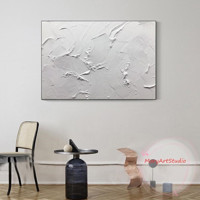 Large White Abstract Oil Painting on Canvas Beige Minimalist - Etsy