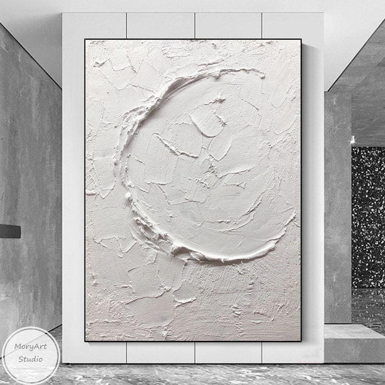White Minimalist Abstract Oil Painting Original 3D White Abstract ...