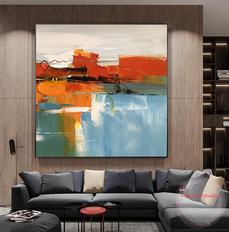 Modern Blue Abstract Painting Large Abstract Acrylic Painting - Etsy