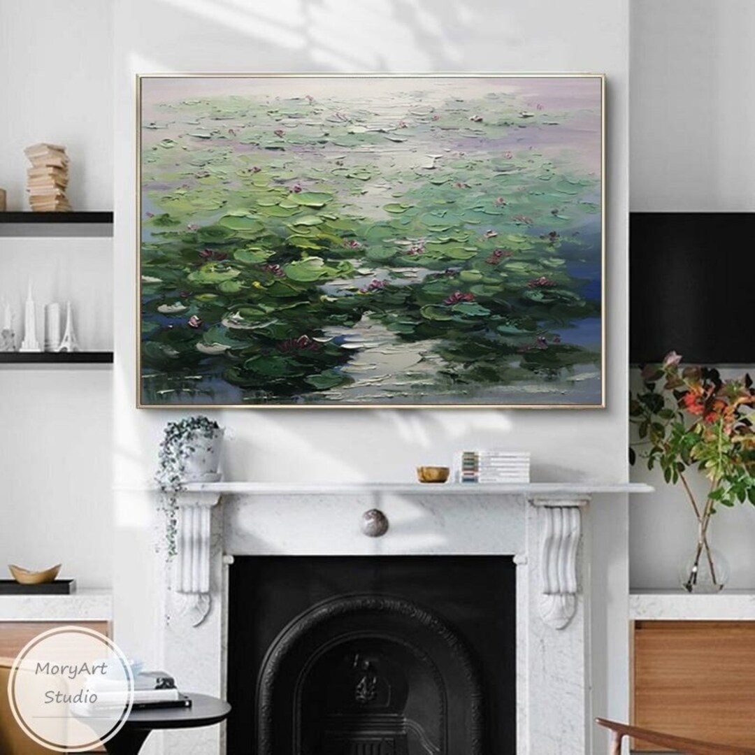 Original Claude Monet Water Lilies Painting Abstract Textured Lotus ...