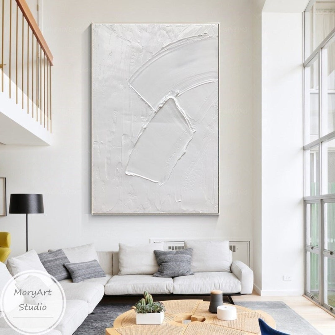 Large White Abstract Painting White 3D Textured Wall Art Minimalist ...
