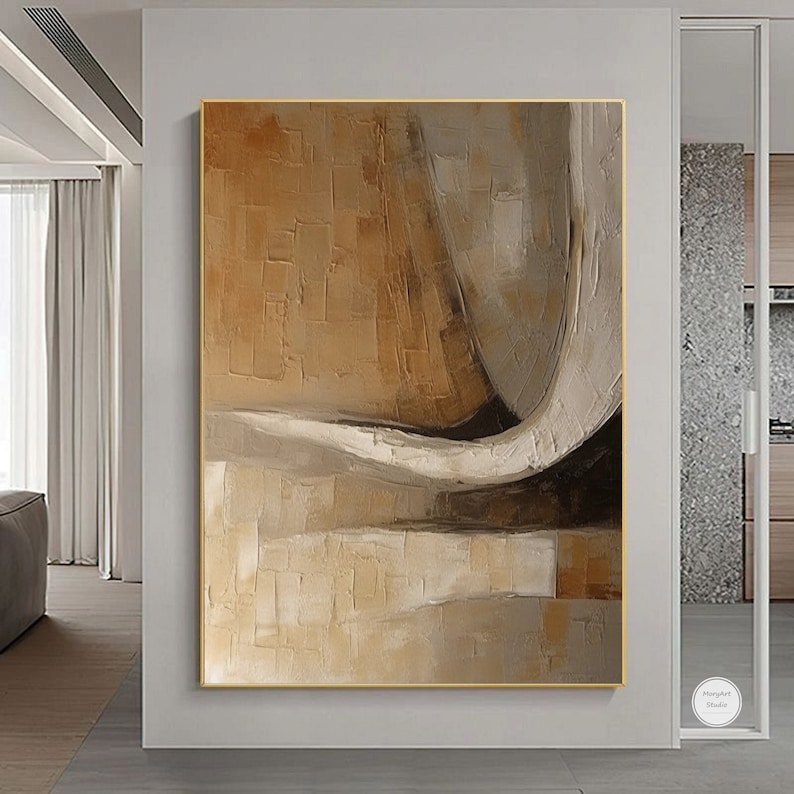 Large 3D Earth Tone Abstract Painting Modern Minimalist Brown Abstract Wall Art Living Room Wabi ...
