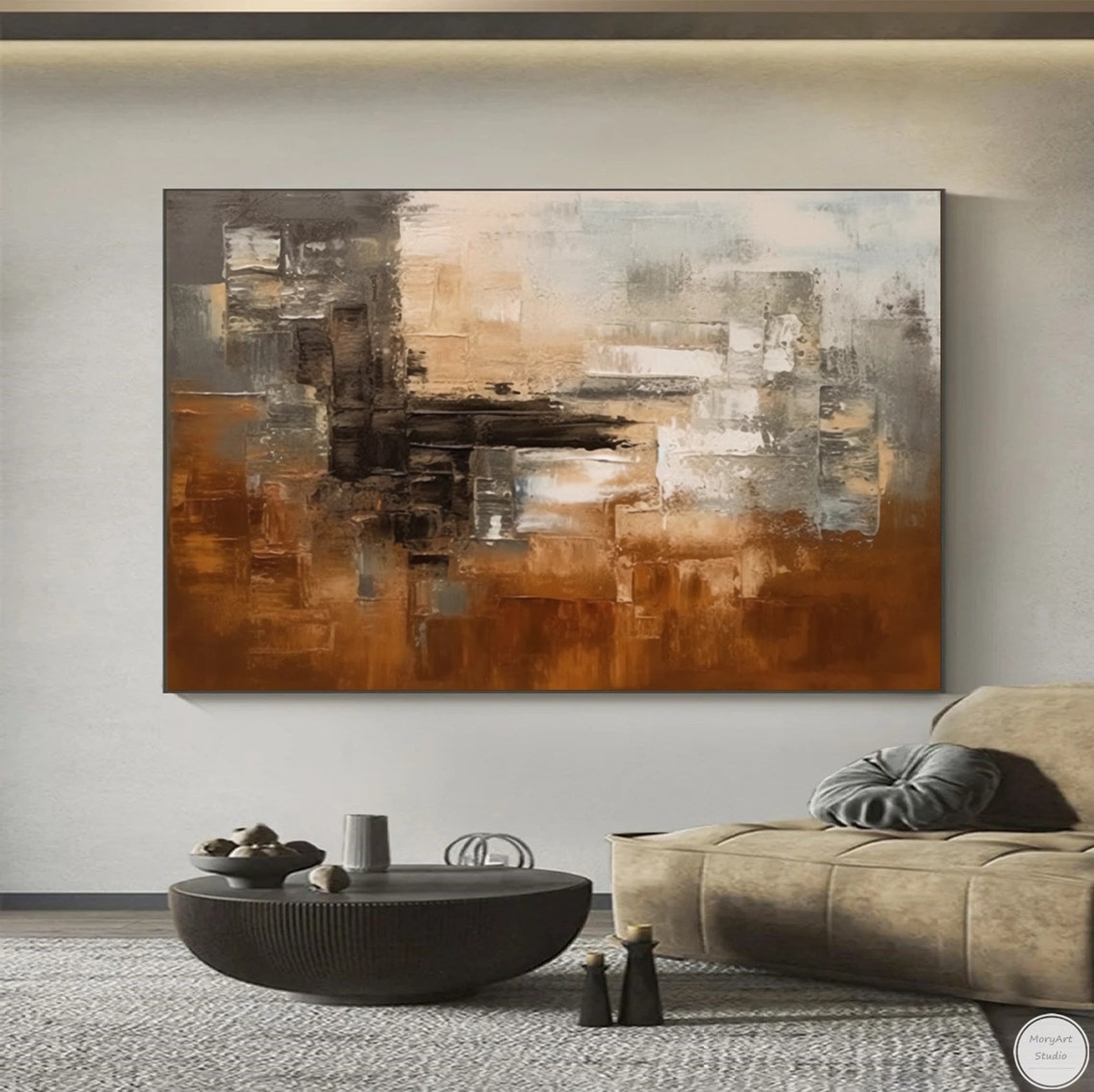 Large Grey Textured Wall Art Modern Wall Abstract Art Original Brown ...