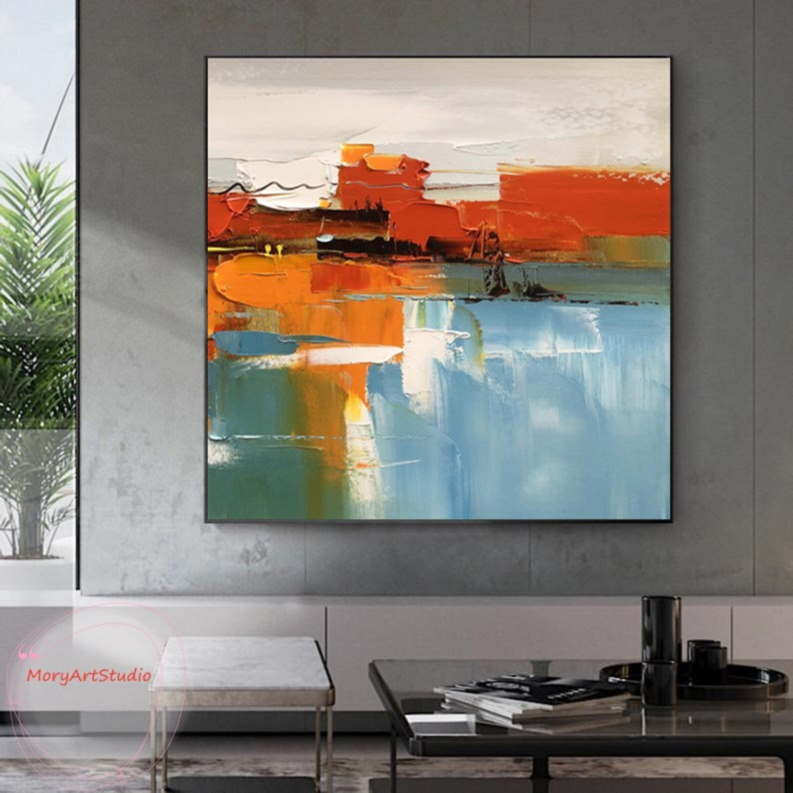 Modern Blue Abstract Painting Large Abstract Acrylic Painting - Etsy