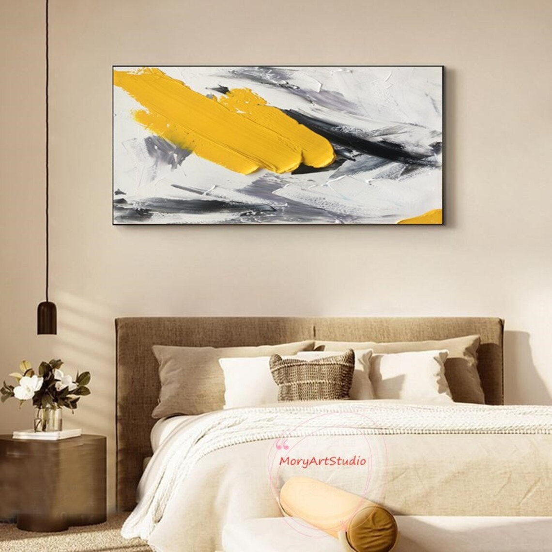 Large Original Yellow Abstract Oil Painting Modern White Wall - Etsy