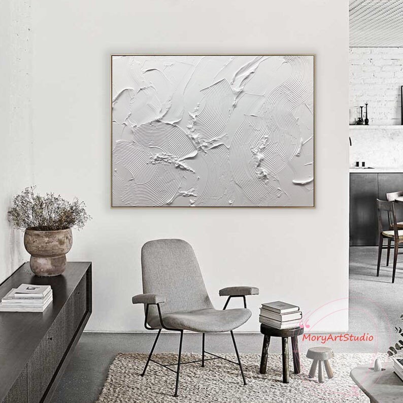 Large White Abstract Oil Painting on Canvas Beige Minimalist - Etsy