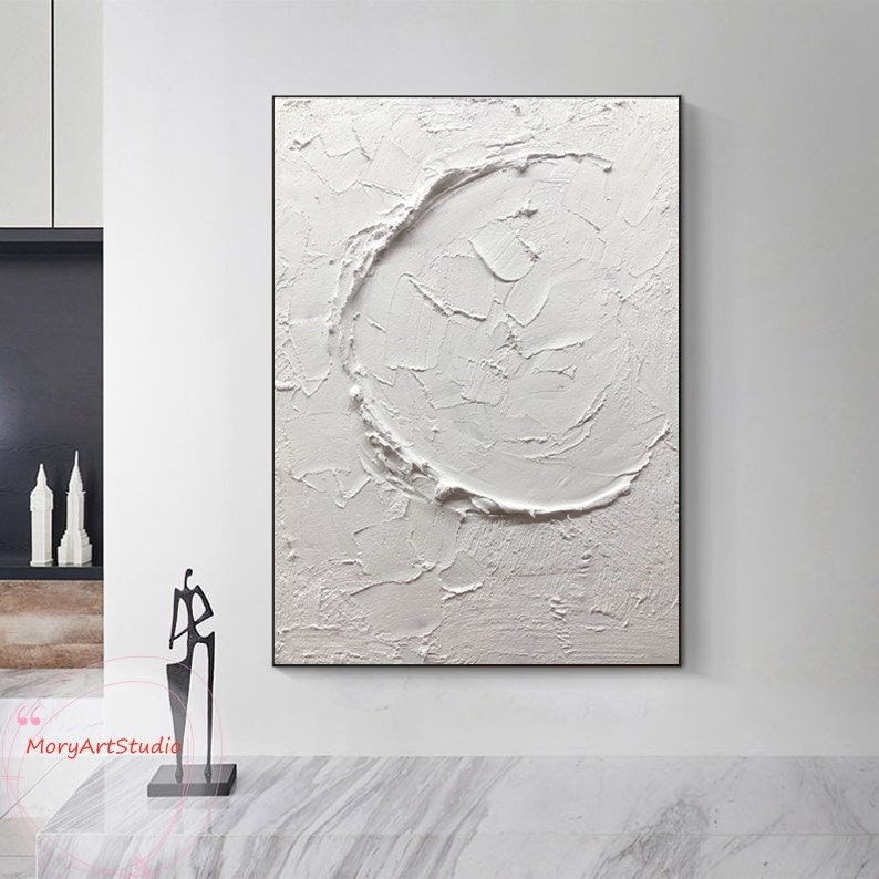 White Minimalist Abstract Oil Painting Original 3D White Abstract ...
