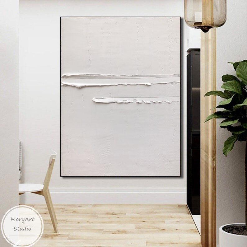 Large White Abstract Painting White Textured Wall Art Large | Etsy