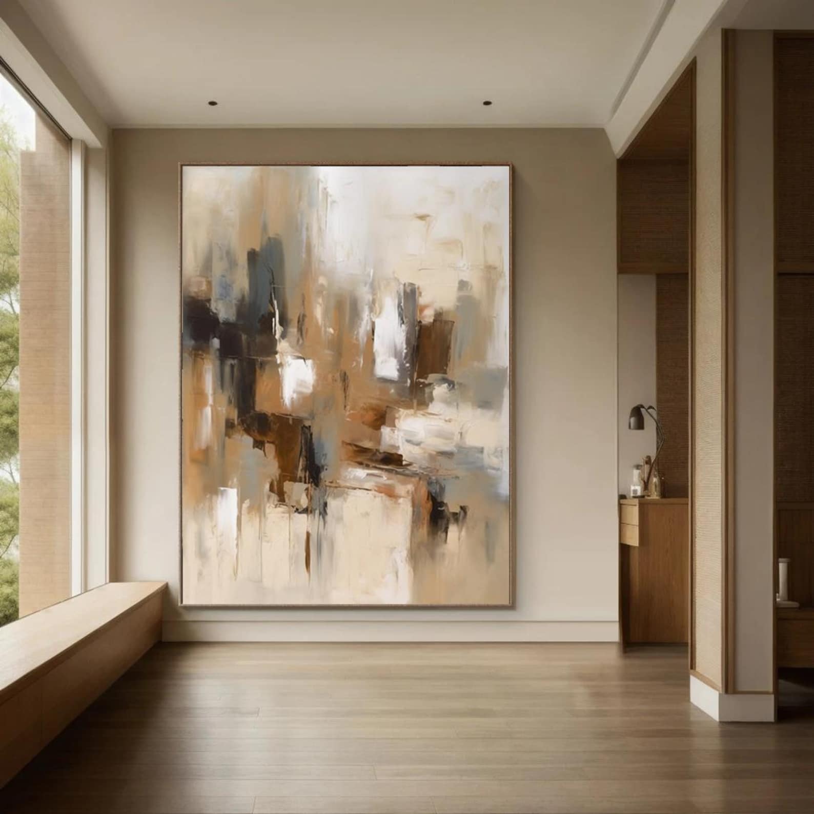 Beige Abstract Wall Art,beige Brown Abstract Painting,large Brown ...