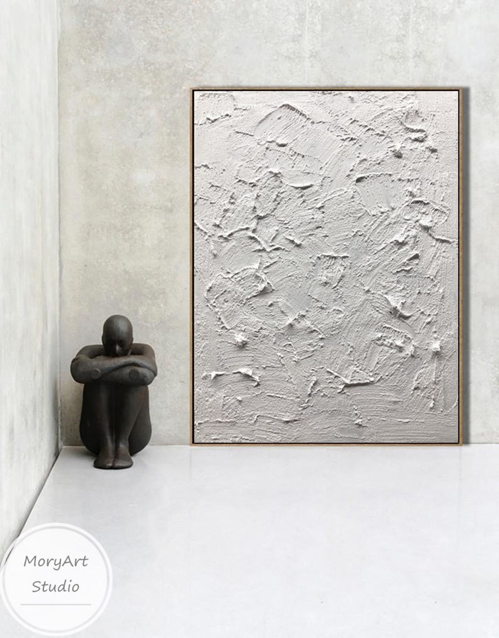 Large White Abstract Painting White 3D Texture Painting Large Modern White Nordic Living Room ...