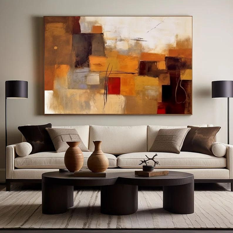 Orange and Brown Abstract Landscape Painting Brown Texture Wall Decor ...