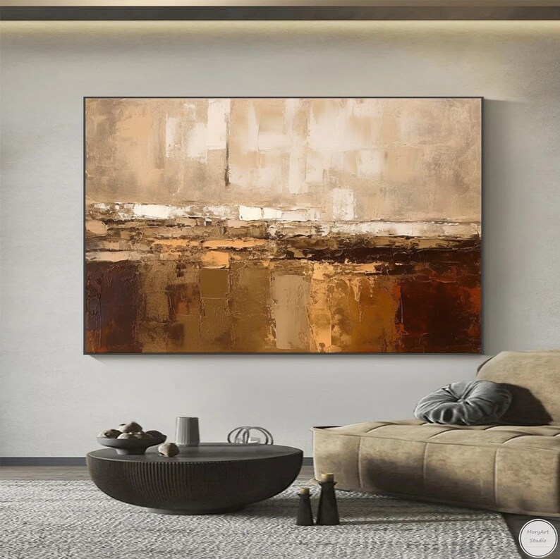 Brown Minimalist Painting Brown Abstract Wall Art Beige Acrylic Painting Brown Beige Abstract ...