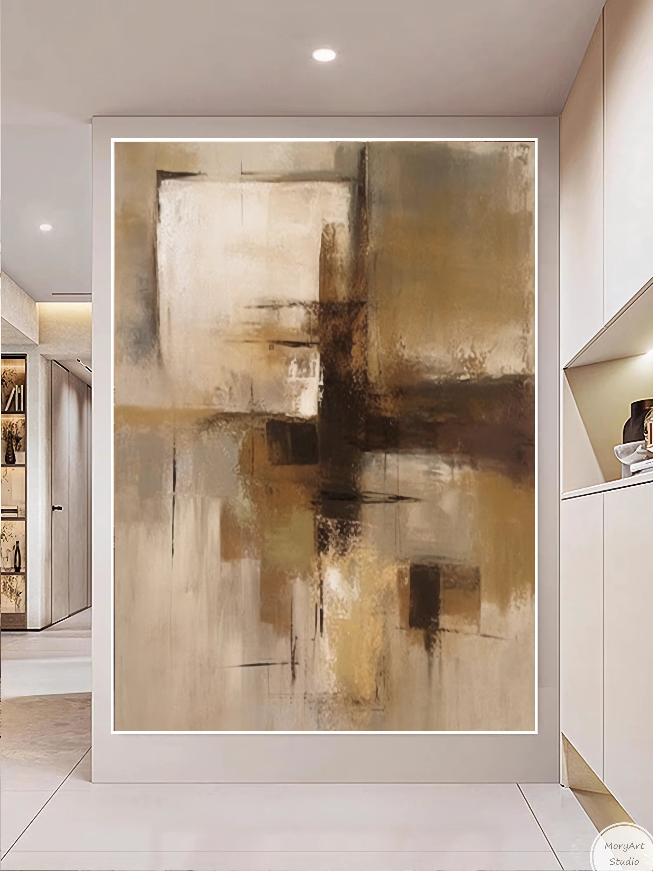 Large Brown Abstract Painting Original Oil Handmade Painting Beige ...