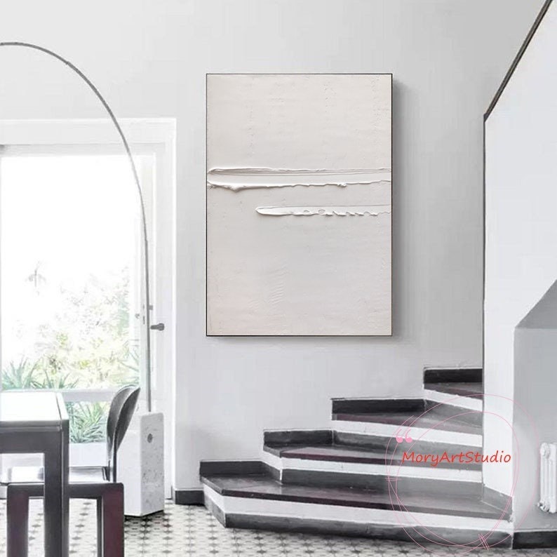 Large White Abstract Painting White Textured Wall Art Large | Etsy