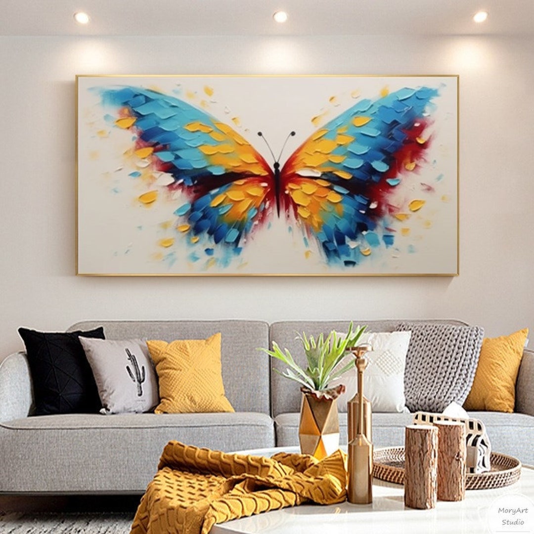 Large Original Abstract Beautiful Butterfly Portrait Canvas Wall Art ...