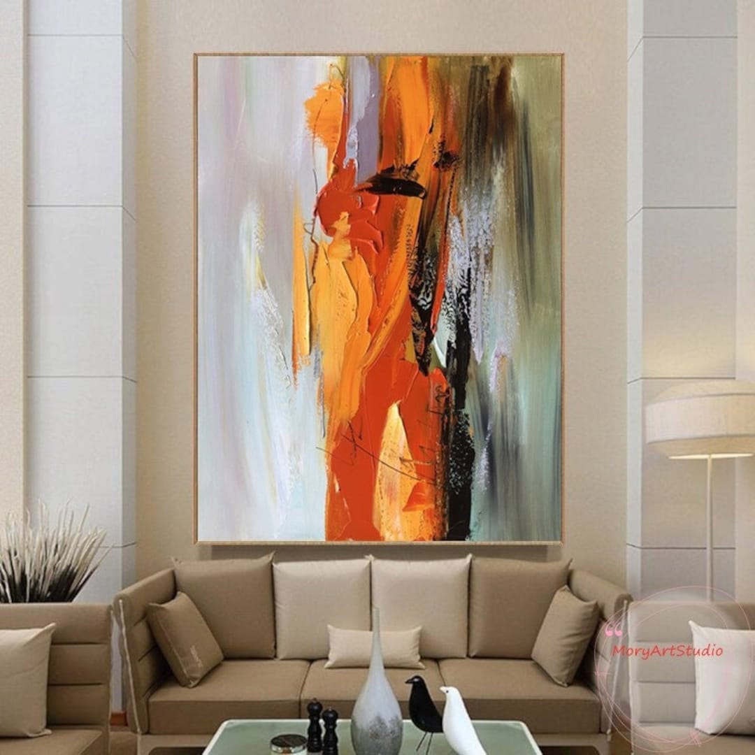 Original Abstract Orange Painting 3D Texture Art Palette Abstract Oil ...