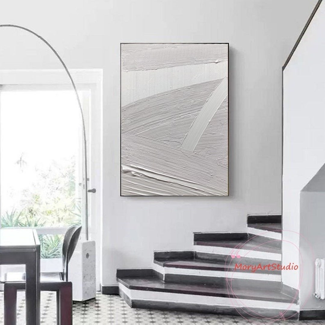 White Abstract Painting Minimalist Abstract Wall Art for Home Decor ...