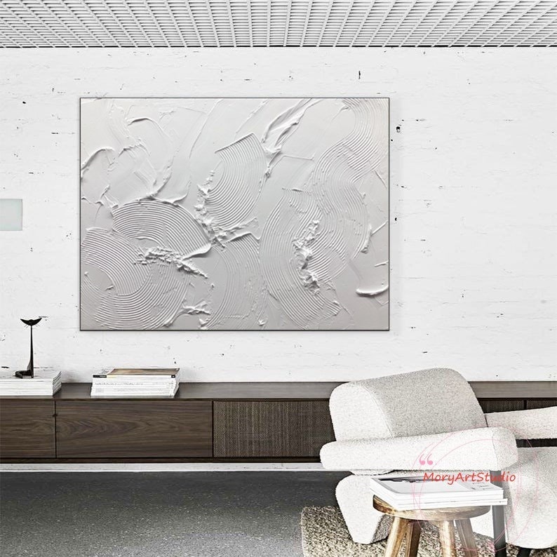 Large White Abstract Oil Painting on Canvas Beige Minimalist - Etsy