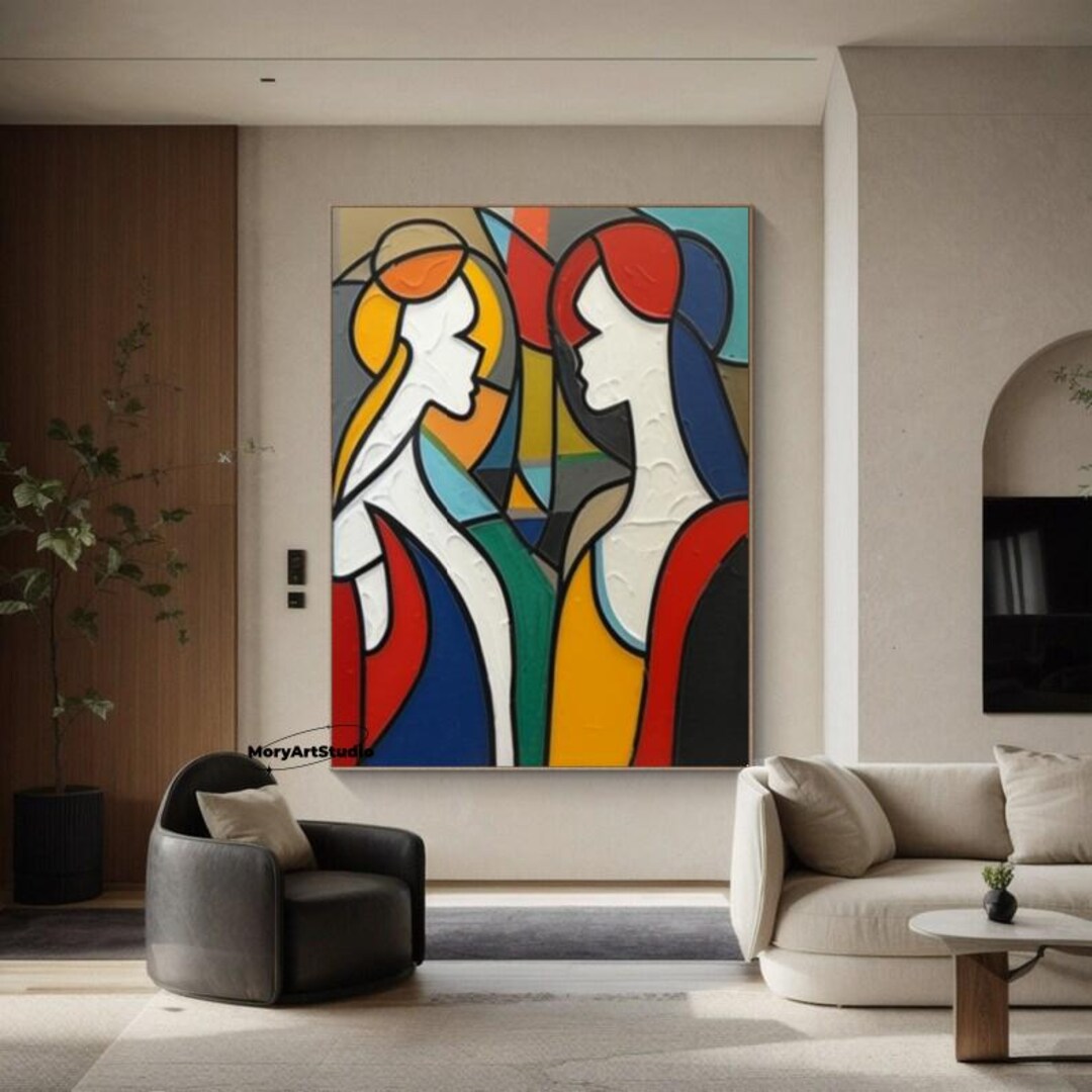 Original Colorful Picasso Style Oil Painting Women Portrait Abstract ...