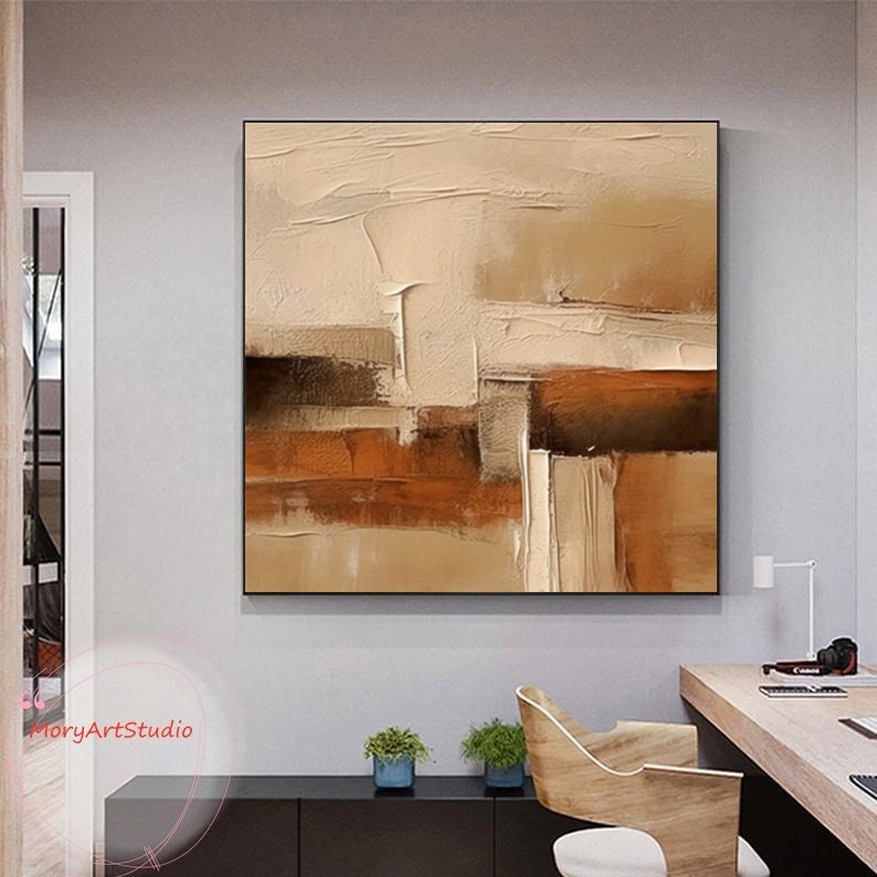 Large Beige Abstract Painting Brown Beige Minimalist Wall Art Abstract ...