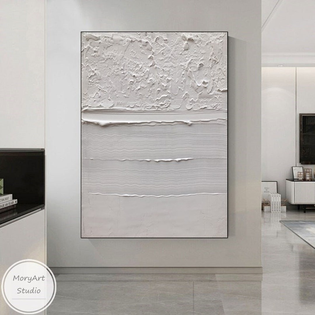 Large Minimalist White Abstract Painting White Modern 3D Textured Wall ...