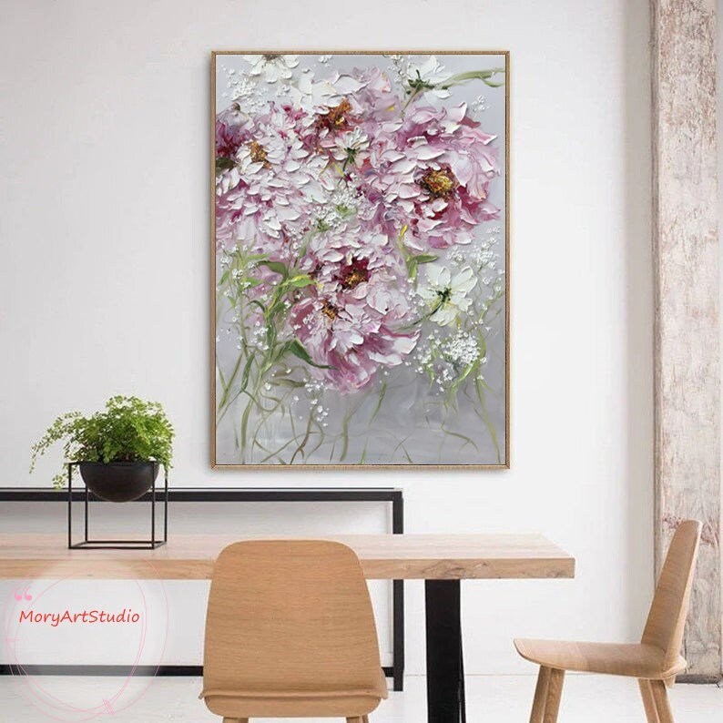 Pink Flower Oil Painting on Canvas Original Acrylic Textured Floral ...