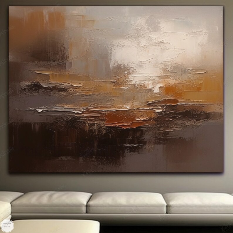 Beige Brown Abstract Wall Art Brown Wabi-sabi Wall Painting Black Abstract Painting on Canvas 3d ...