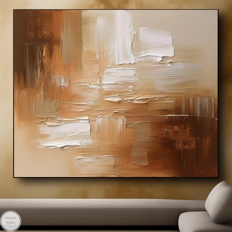 Large Original Beige Brown Abstract Painting Minimalist Brown Abstract Wall Art Beige Canvas ...