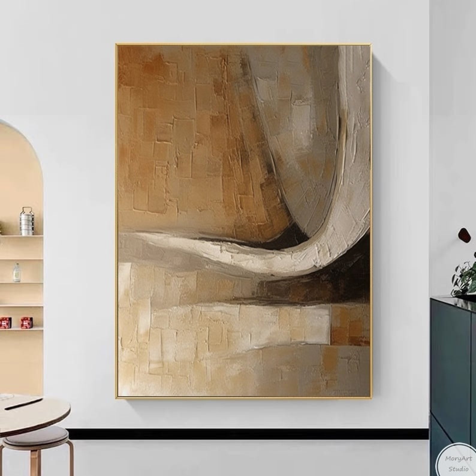 Large 3D Earth Tone Abstract Painting Modern Minimalist Brown Abstract ...