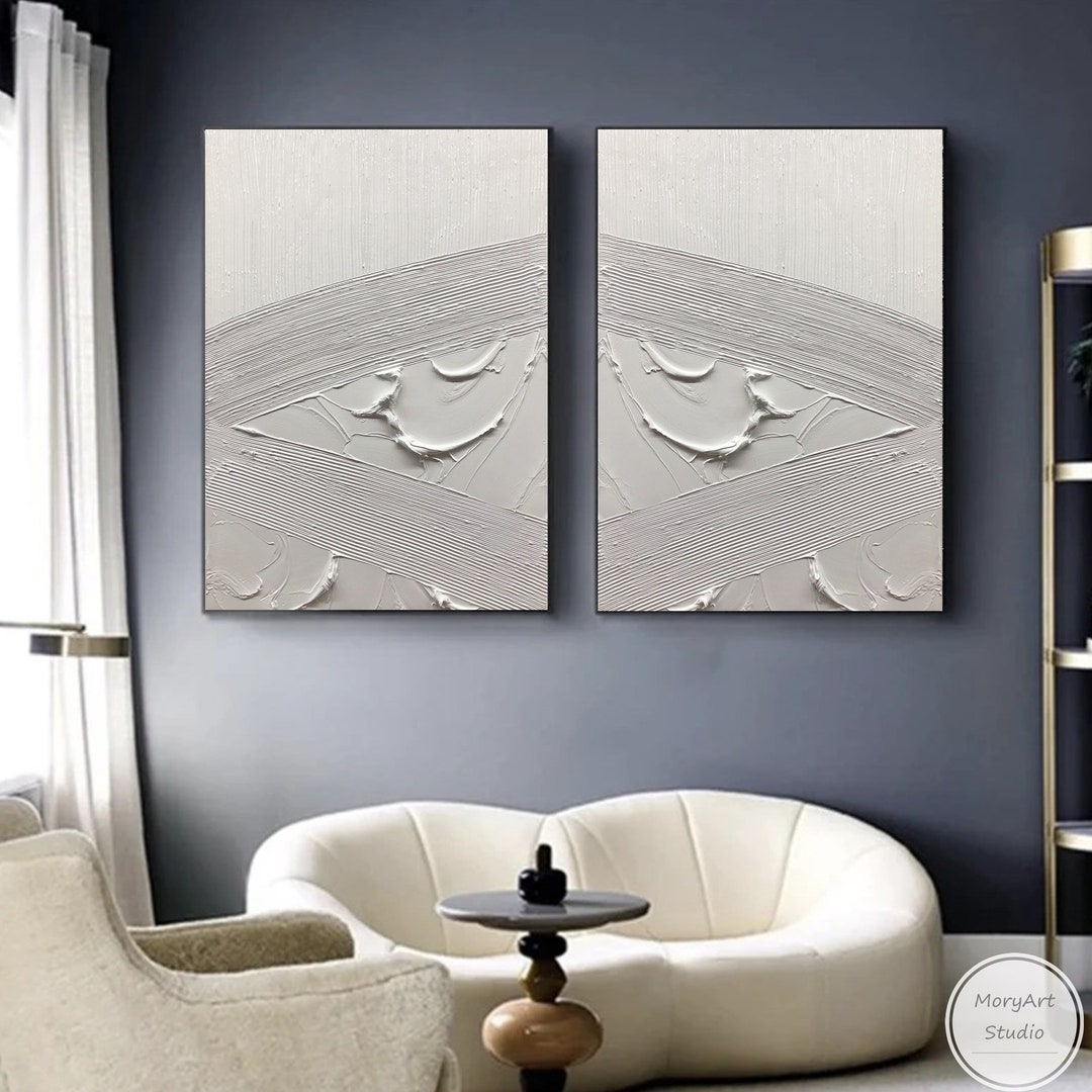 White Textured Wall Art White Abstract Art Set of 2 White Painting ...