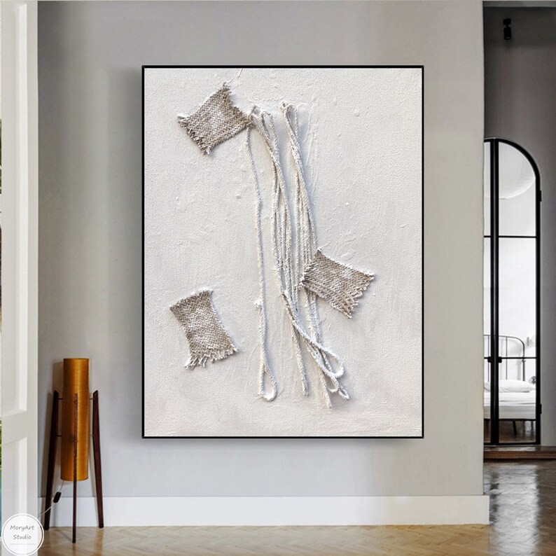 Large White Abstract Painting 3D White Minimalist Art White Abstract ...