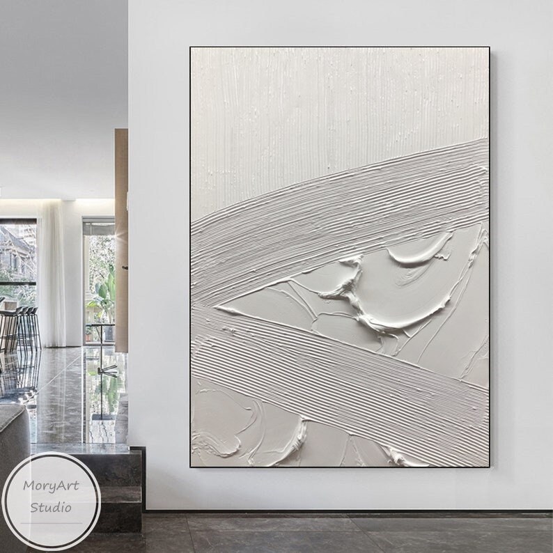 White Abstract Painting White Minimalist Art Bedroom Wall - Etsy