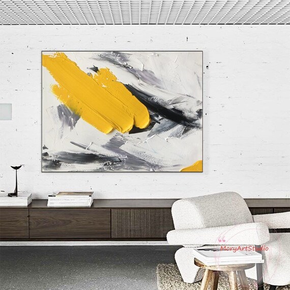 Large Original Yellow Abstract Painting Modern Minimalist Wall | Etsy