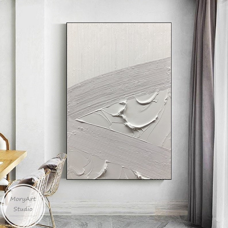 White Abstract Painting White Minimalist Art Bedroom Wall - Etsy