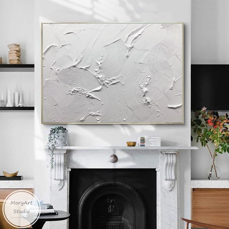 Large White Abstract Oil Painting on Canvas Beige Minimalist - Etsy