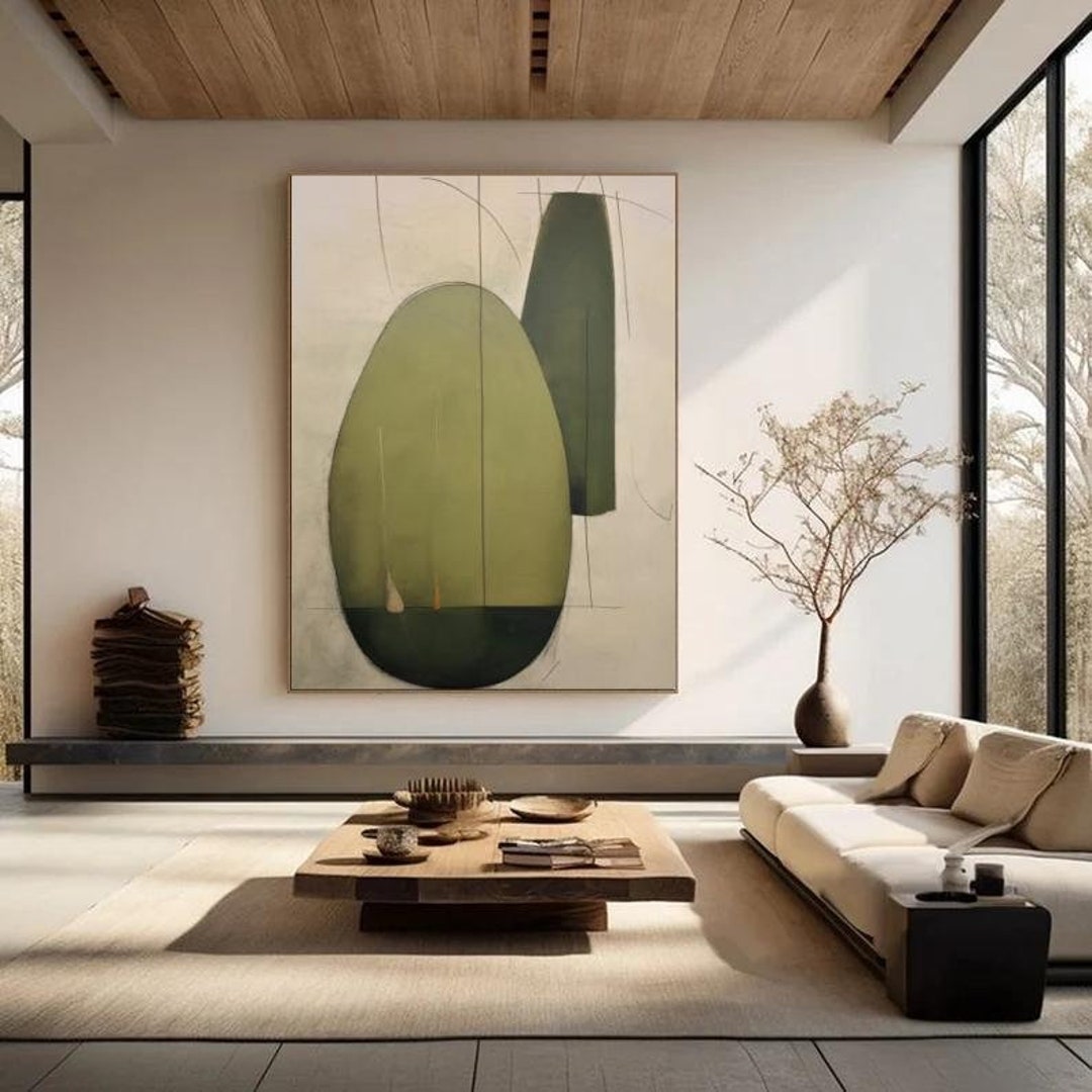 Large Green Landscape Painting Green Retro Abstract Painting Green ...