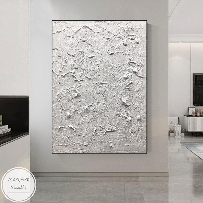 Large White Abstract Painting White 3D Texture Painting Large Modern White Nordic Living Room ...