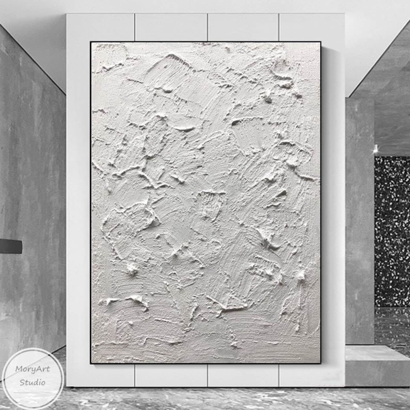Large White Abstract Painting White 3D Texture Painting Large Modern White Nordic Living Room ...