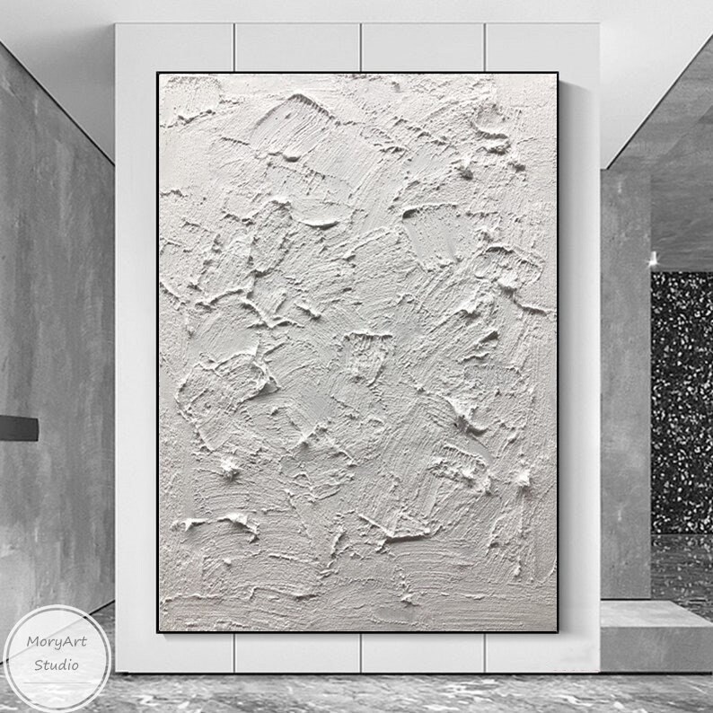 Large White Abstract Painting White 3D Texture Painting Large Modern ...