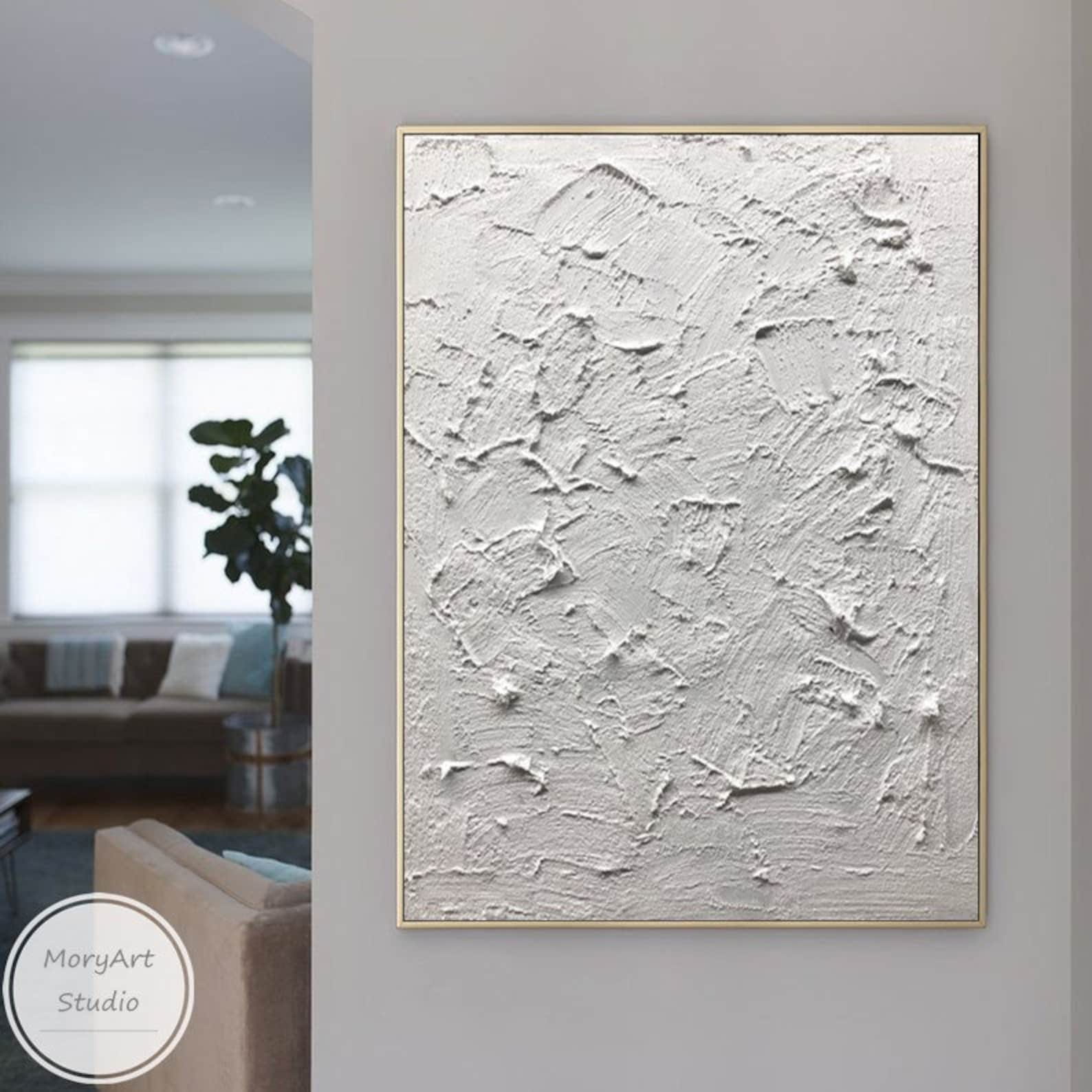 Large White Abstract Painting White 3D Texture Painting Large Modern White Nordic Living Room ...