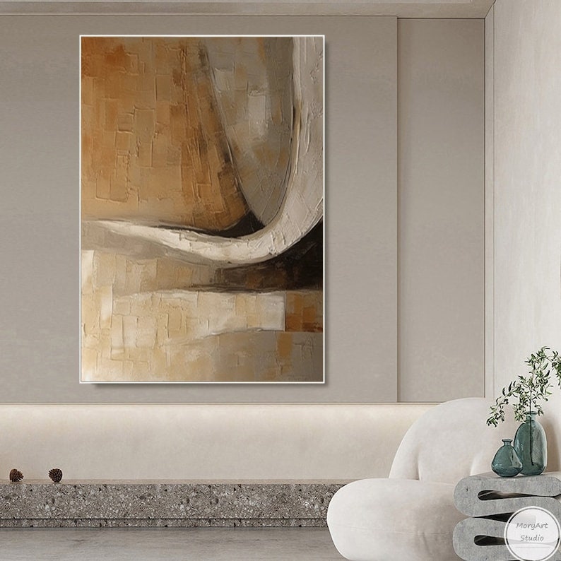 Large 3D Earth Tone Abstract Painting Modern Minimalist Brown Abstract ...