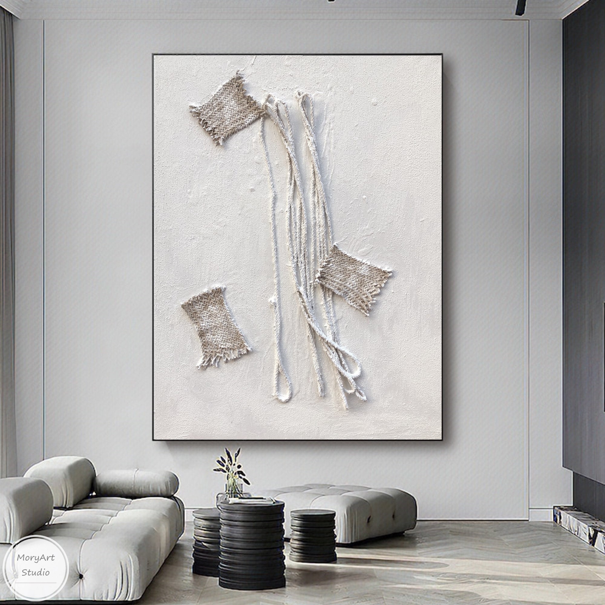 Large White Abstract Painting 3D White Minimalist Art White Abstract ...