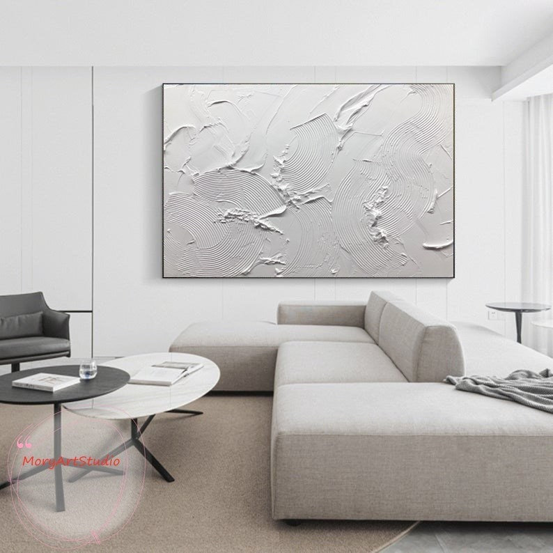 Large White Abstract Oil Painting on Canvas Beige Minimalist - Etsy
