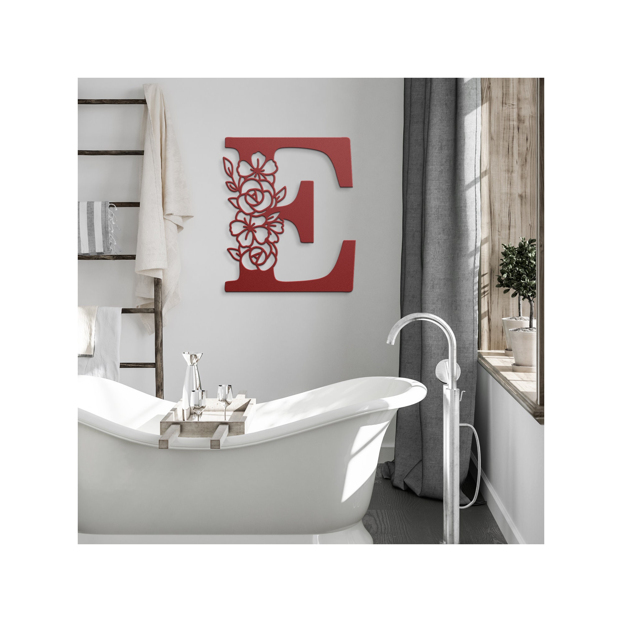 Letter e Floral Metal Wall Art, Home Decor e Wall Art, Large House ...