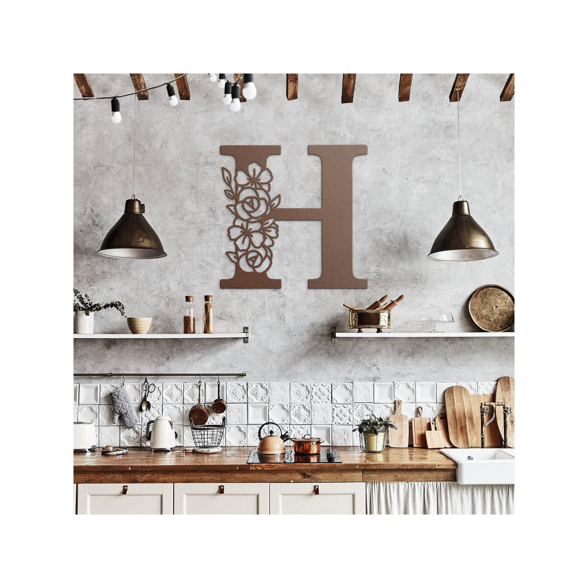 Letter "h" Floral Metal Wall Art, Home Decor "h" Wall Art, Large House ...