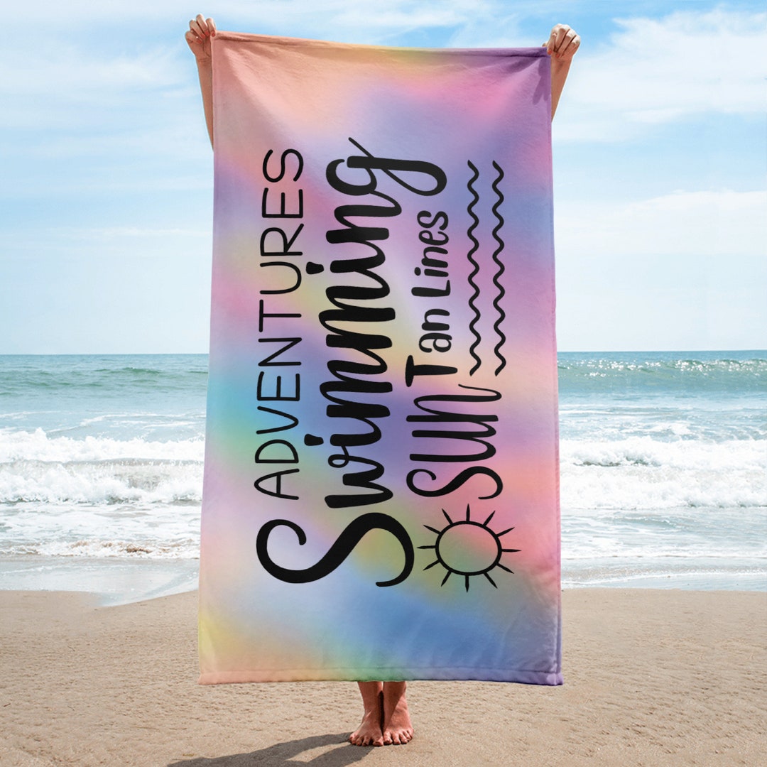 Towel Adventures, Swimming, Sun, Tan Lines Beach Towel, Light Weight ...