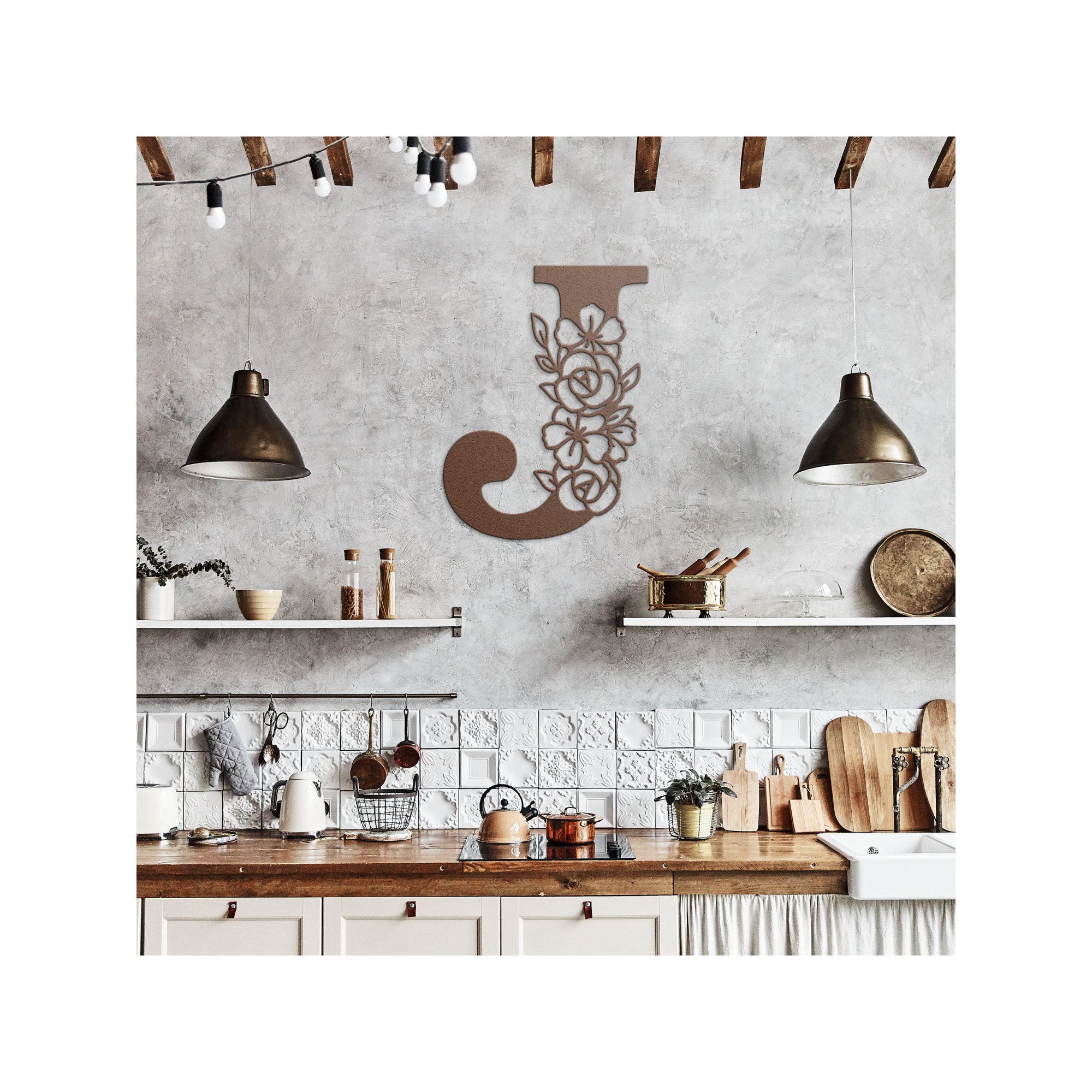 Letter "j" Floral Metal Wall Art, Home Decor "j" Wall Art, Large House ...