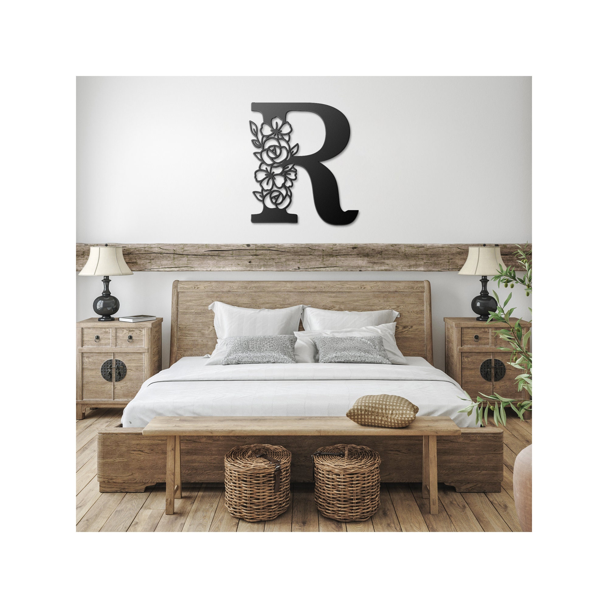 Floral Metal Letter "r" Wall Art: Powder Coated Home Decor - Etsy